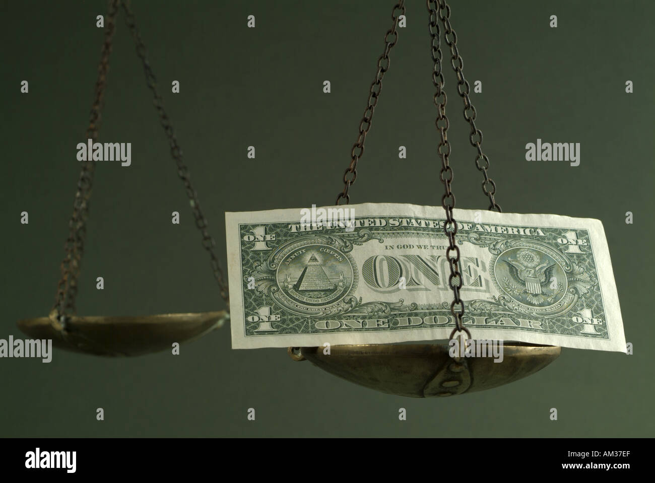 Scale weighing a us one dollar banknote Stock Photo - Alamy