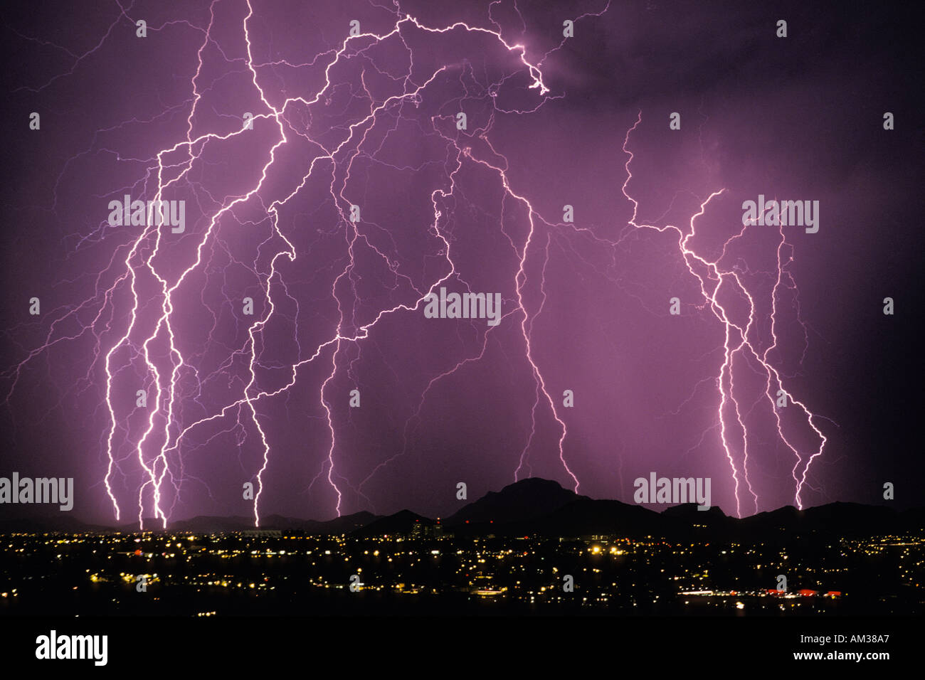 Multiple lightning strikes near Tucson Arizona Stock Photo - Alamy