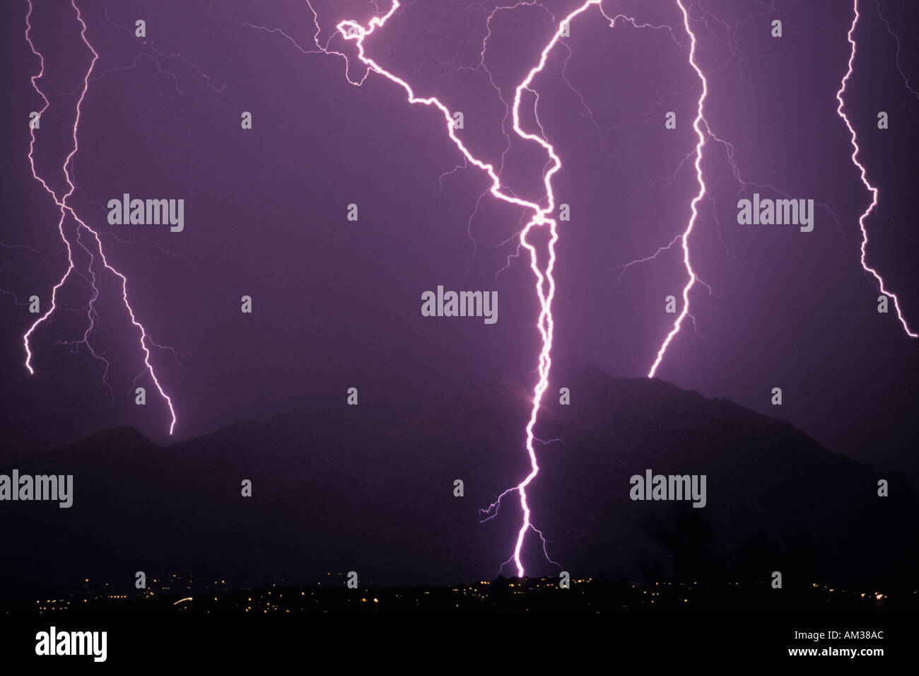 Multiple lightning strikes in and around Tucson Arizona Stock Photo - Alamy