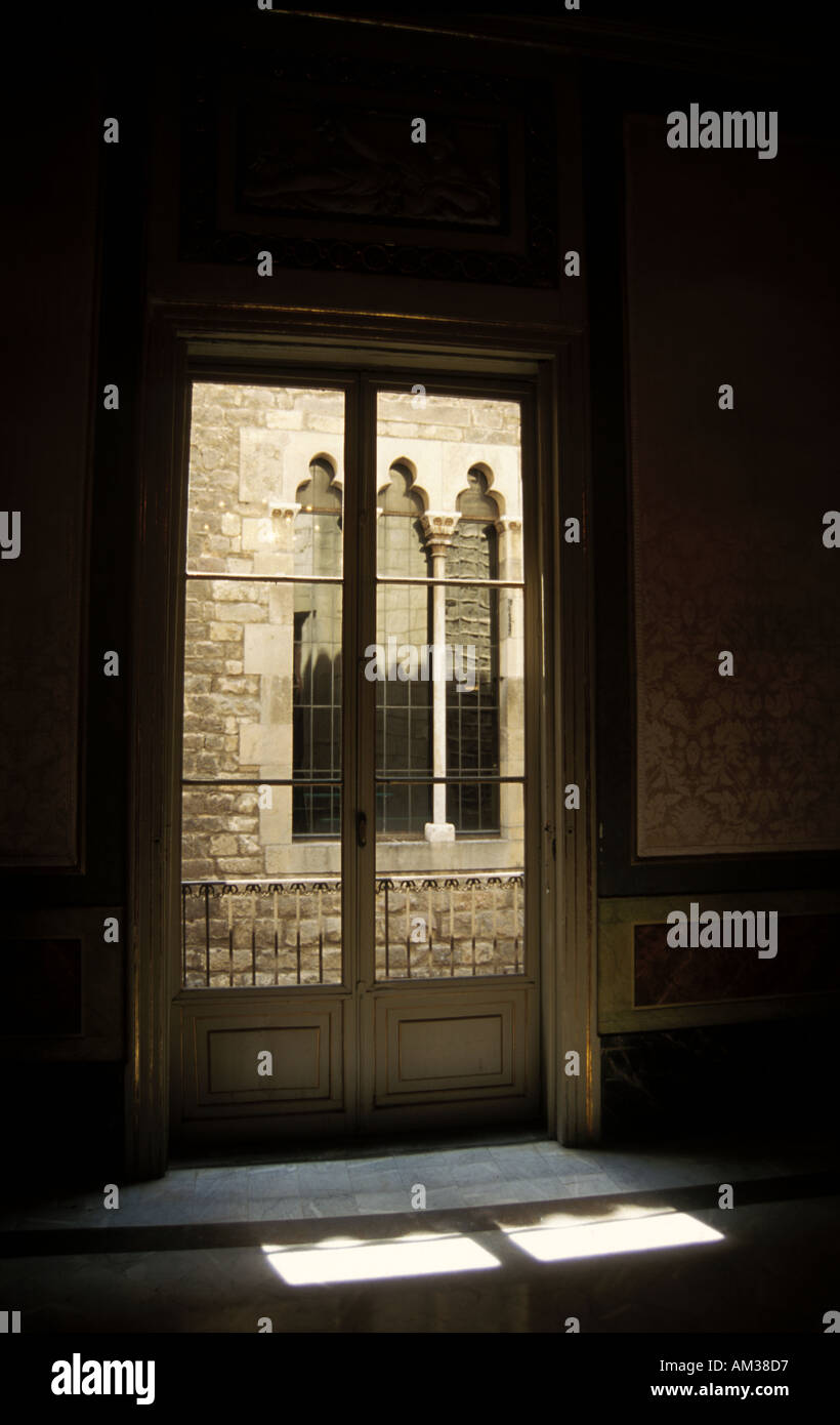 Sun shining through large windows in the Picasso Museum in Barcelona ...