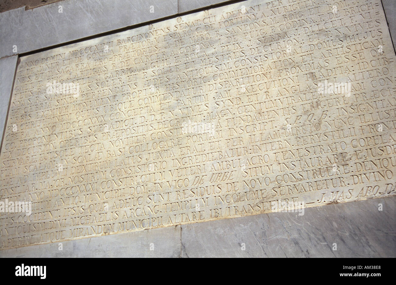 Latin inscription on the outside wall of a cathedral in Barcelona Spain ...