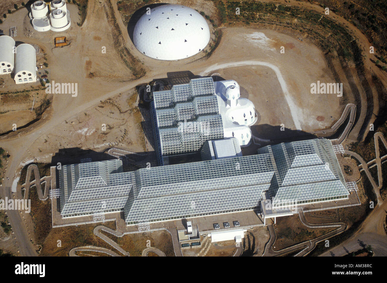 Aerial view of the enclosed ecosystem of Biosphere 2 at Oracle in ...