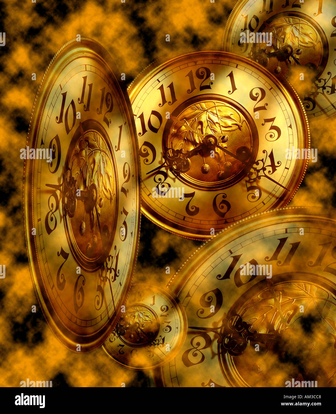 golden clocks with clouds Stock Photo - Alamy