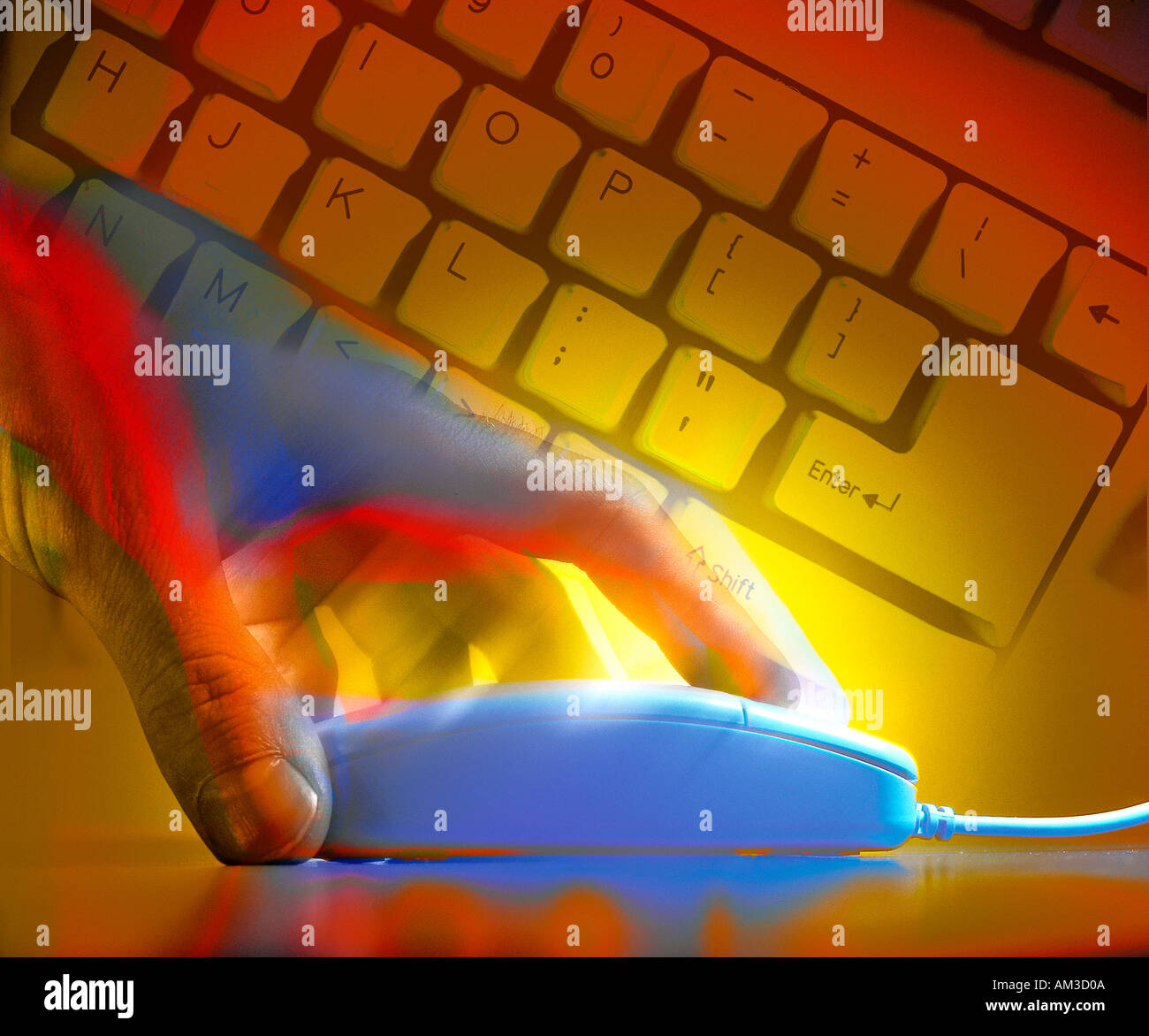 Hand and computer mouse with keyboard in background Stock Photo - Alamy
