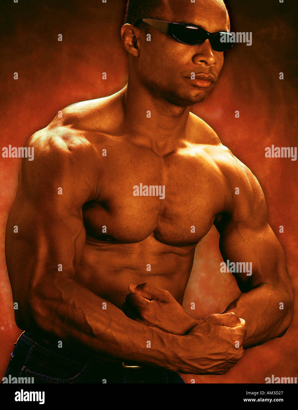 African American body builder muscle man with sunglasses Stock Photo ...