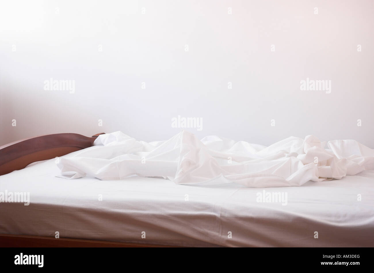 Empty Messy Bed Stock Photo - Alamy