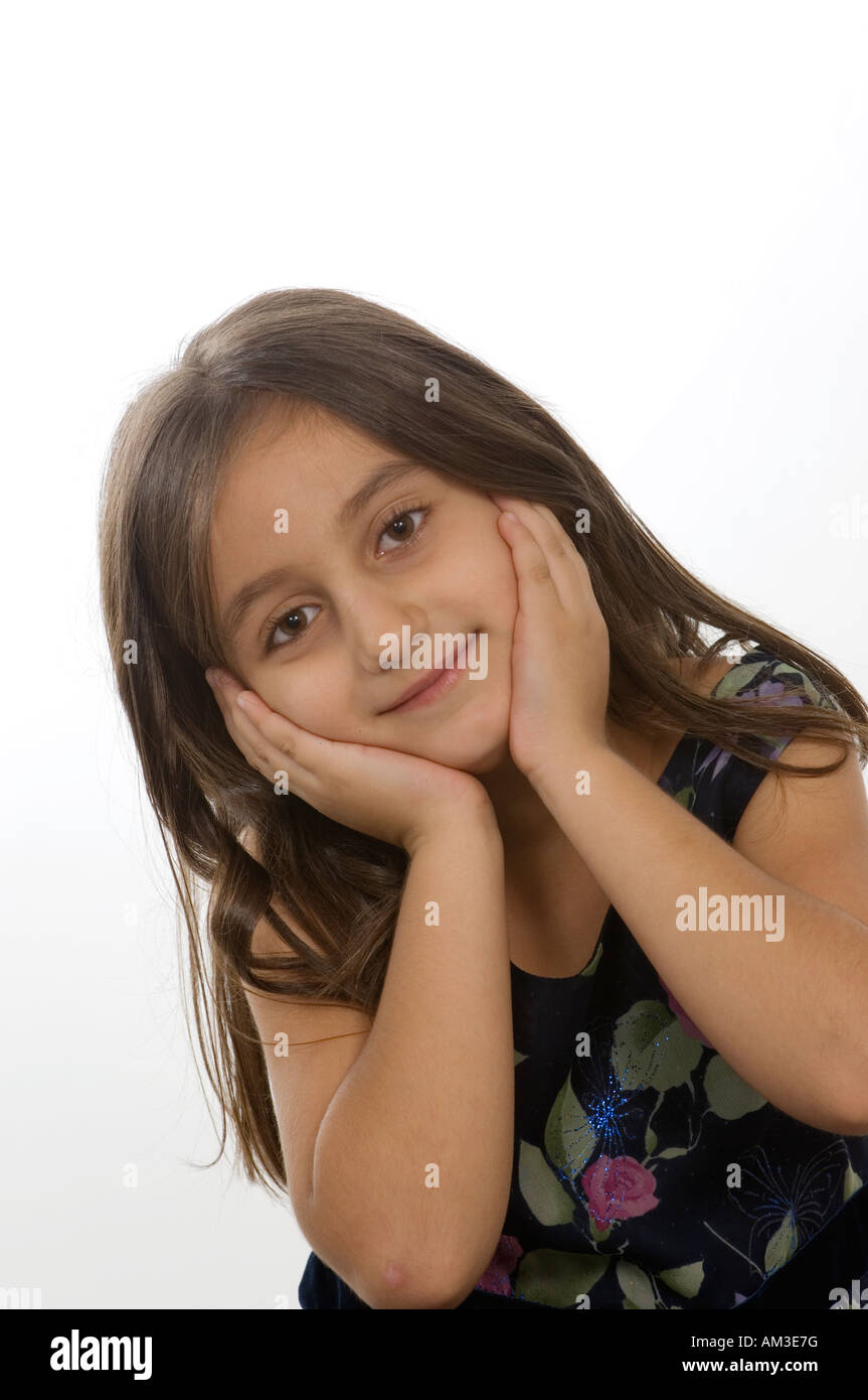 beautiful young girl hands on face Stock Photo - Alamy