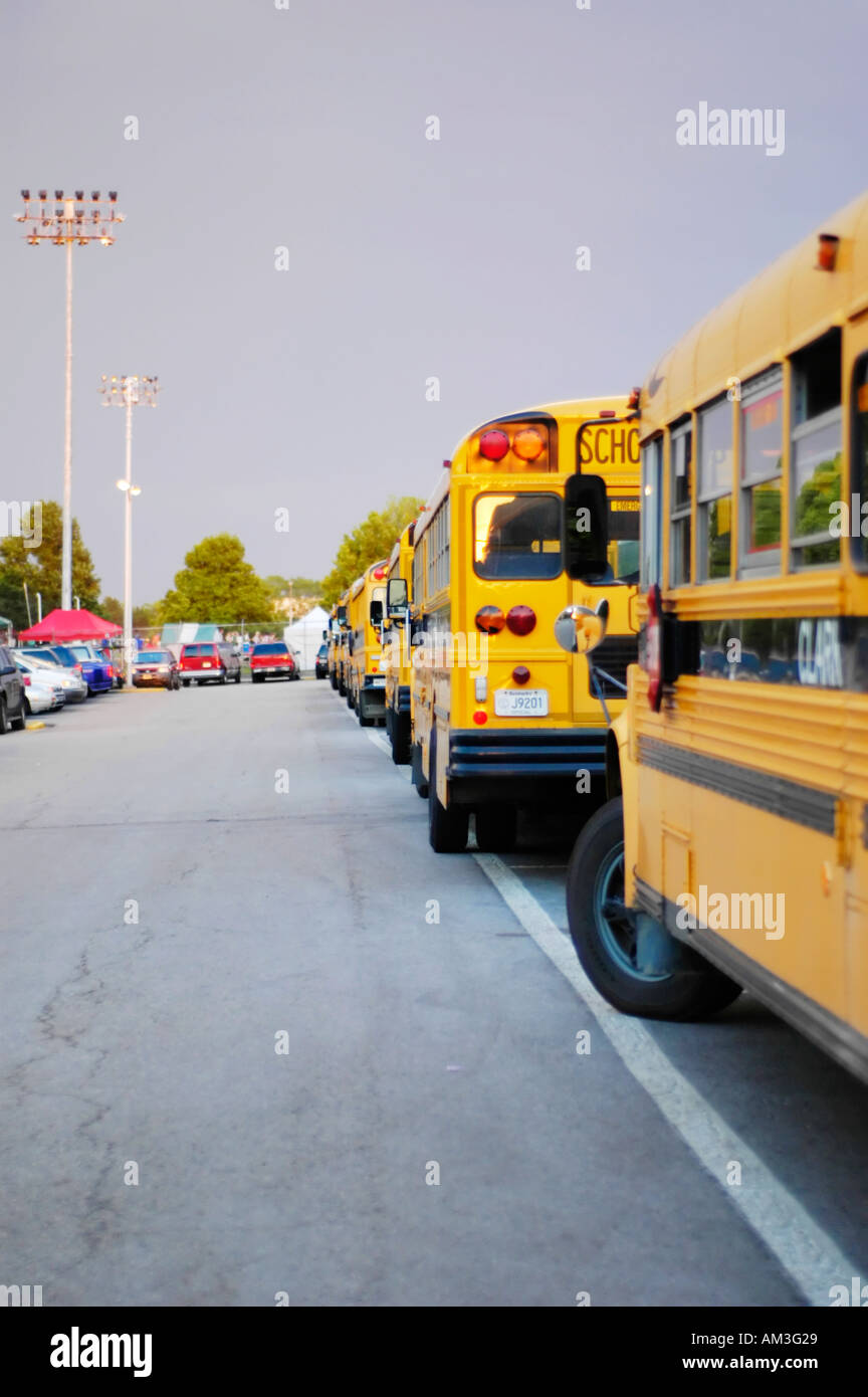 School buses line hi-res stock photography and images - Alamy
