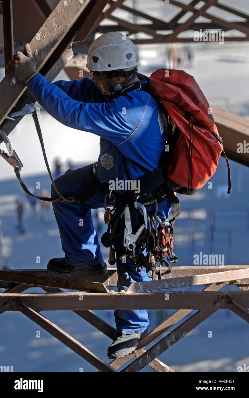 Construction workers on the Eiffel Tower Paris France Stock Photo - Alamy