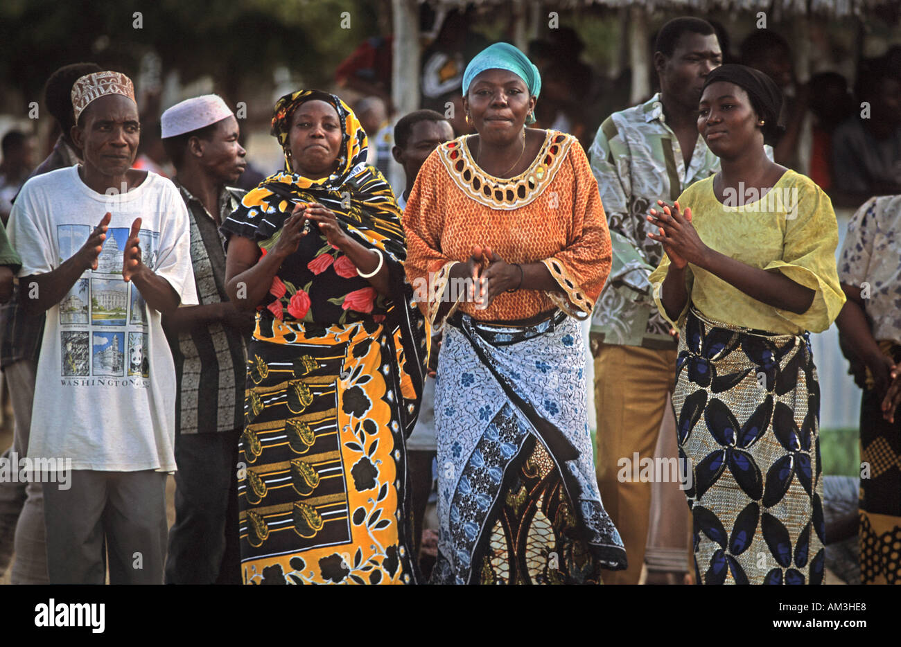 Men and women greeting a VIP arrival at Kilindoni arport Mafia island ...