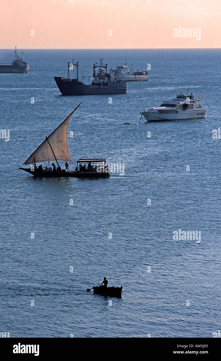 View from House of Wonder on Stone Towns historic waterfront of boats ...