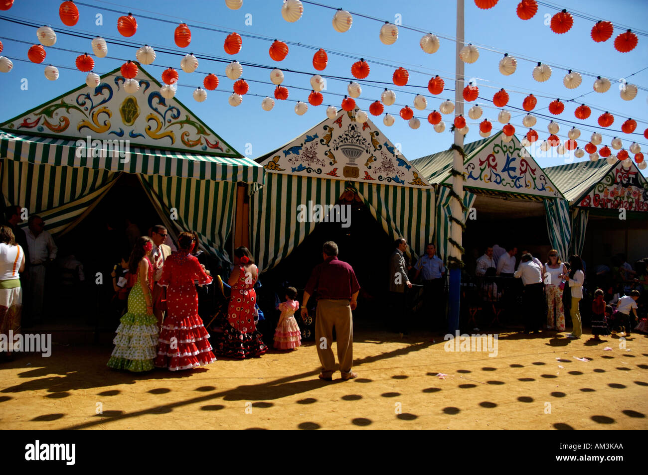 Stalls at the Seville Spring Fair / Feria De Abril in the Los Remedios ...