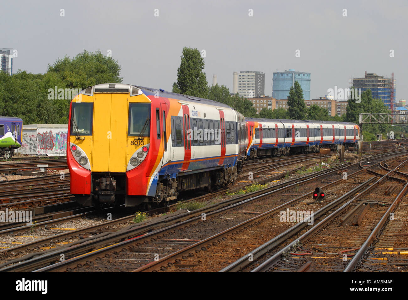 South West Trains rail service train at Clapham Junction London Stock ...