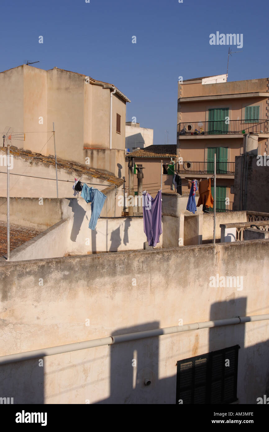Alcudia Majorca roof top view with washing and balcony on flat roof ...