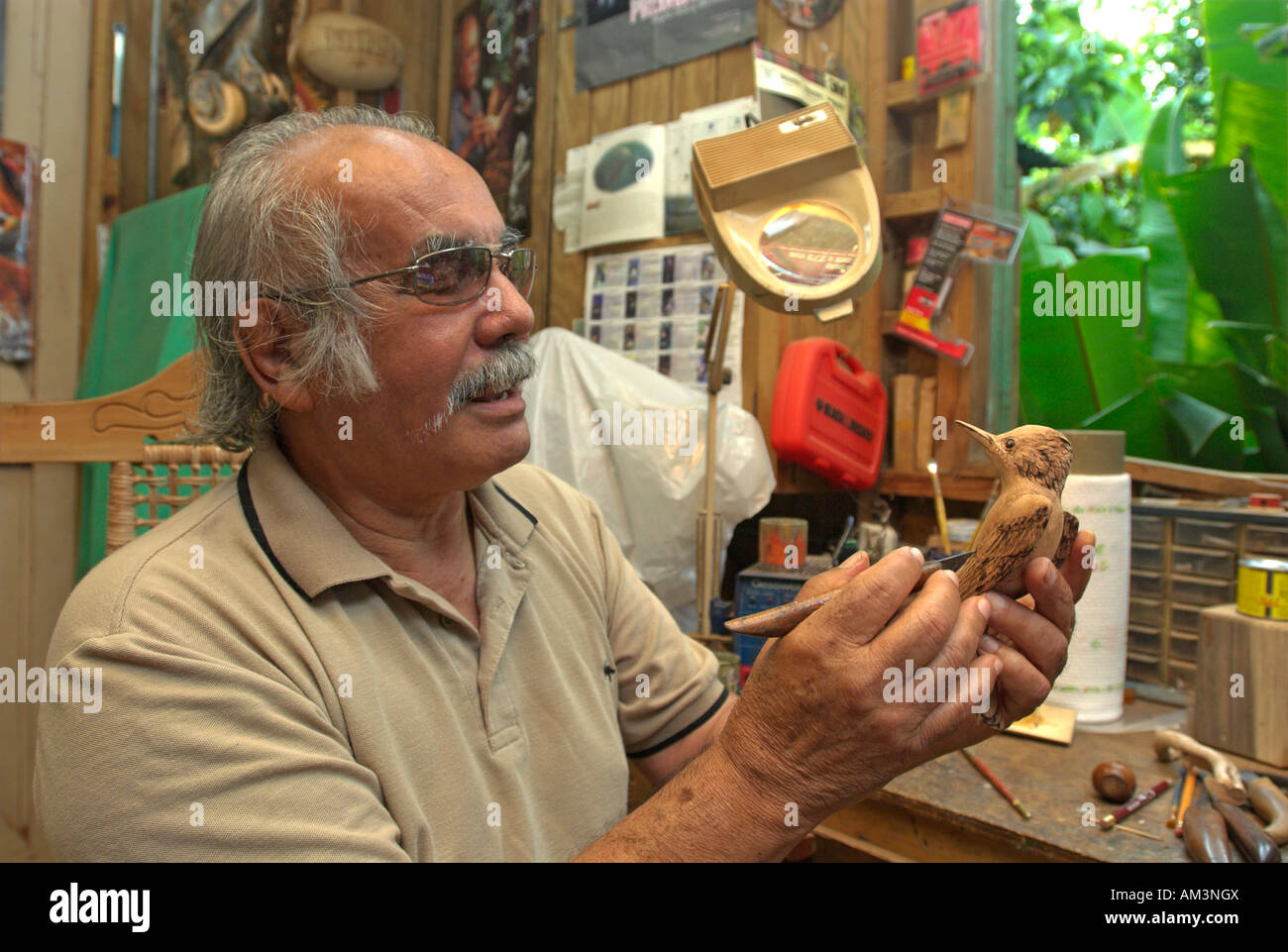 Woodcarver Elpidio Collazo, Jayuya, Puerto Rico Stock Photo - Alamy