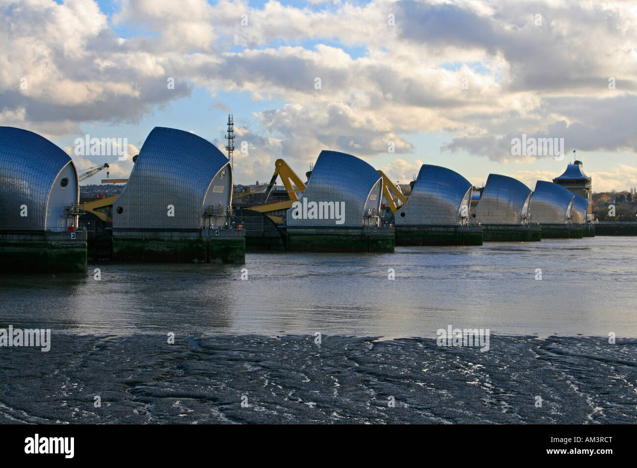 The Thames Barrier flood control structure on the River Thames ...