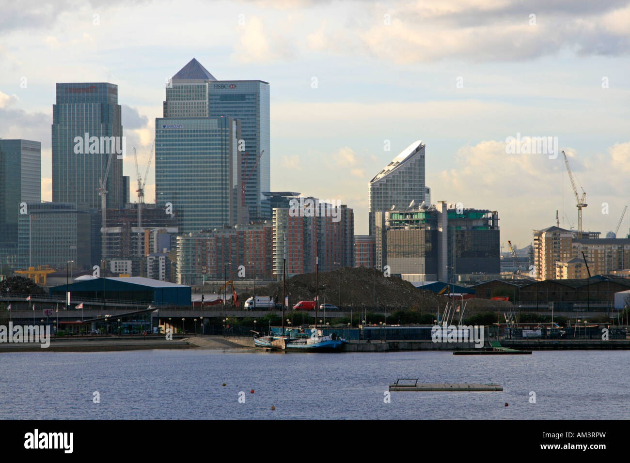 london docklands canary wharf from south bank behind O2 arena citygroup ...
