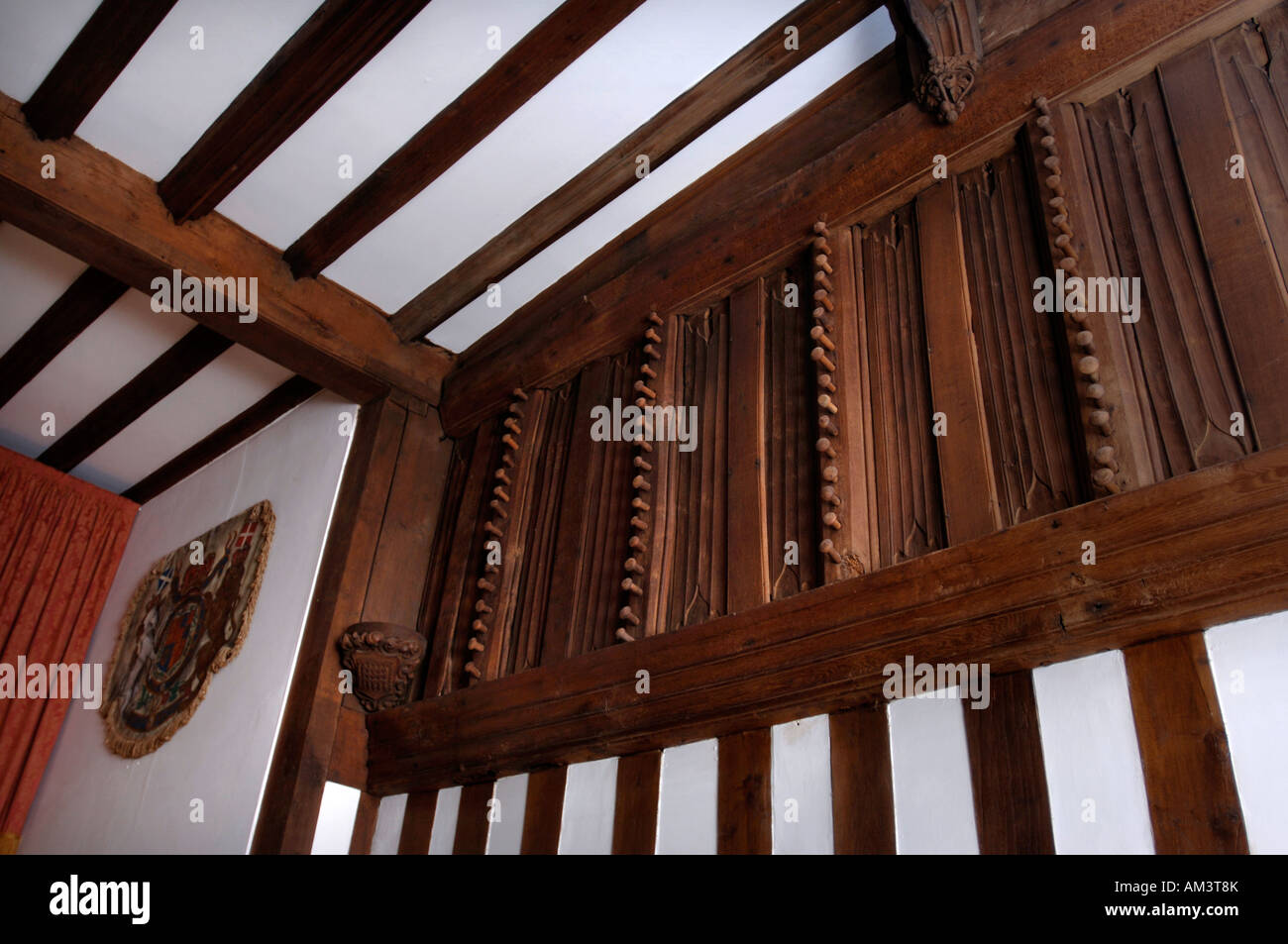 DETAIL OF THE WOODEN PEGS IN PANELING IN THE DINING ROOM AT RUDHALL ...