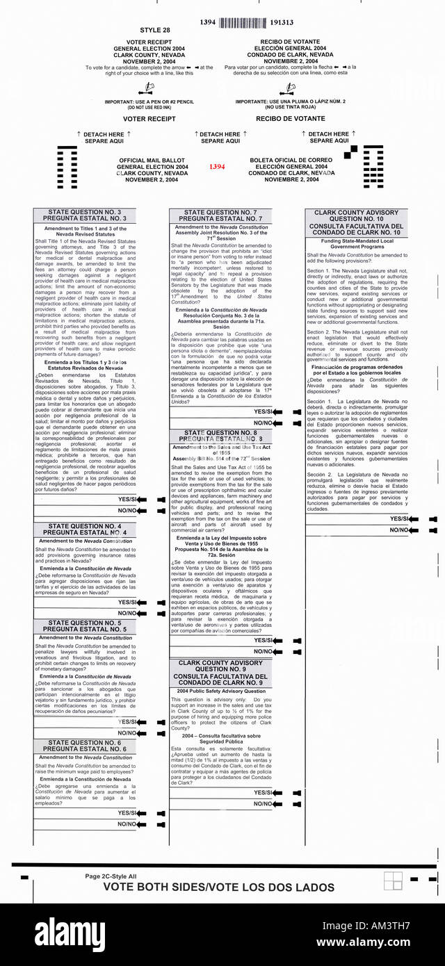 Official Election absentee ballot for the 2004 Presidential Election ...