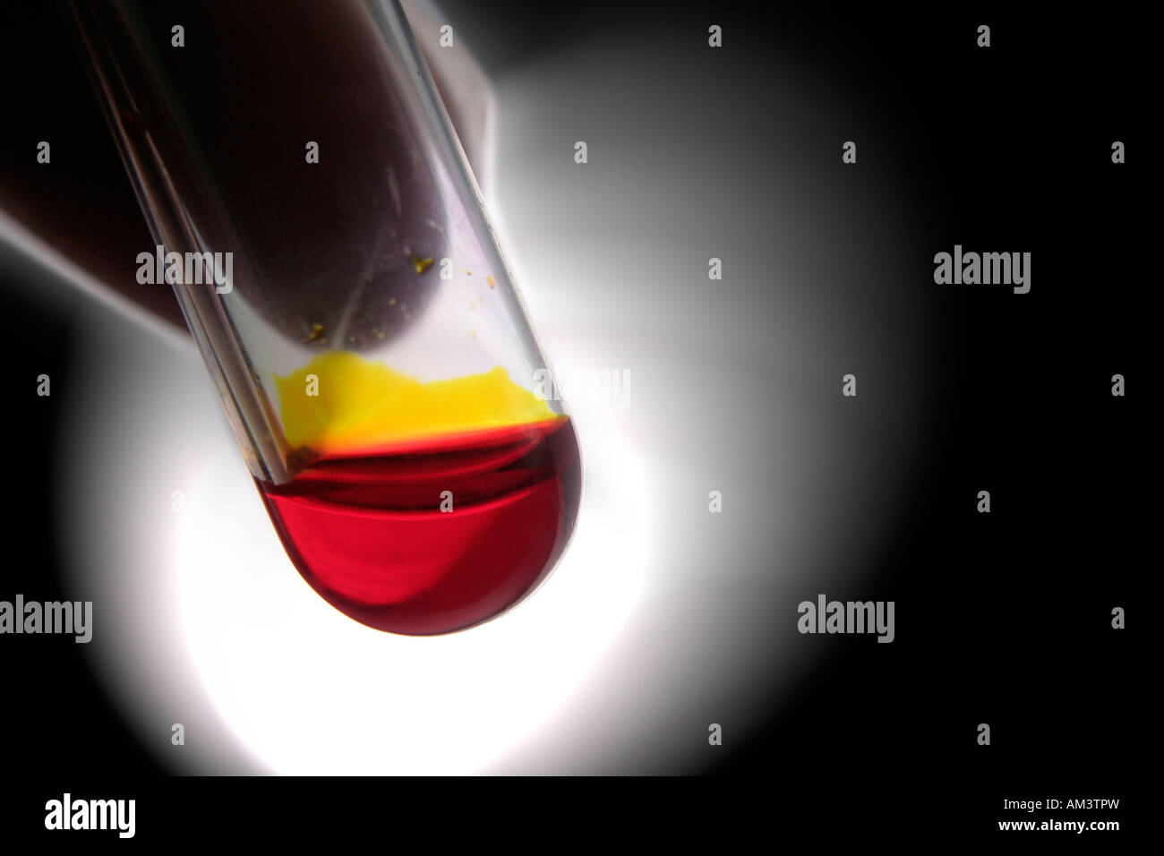 Examining a phial of orange solution Stock Photo - Alamy