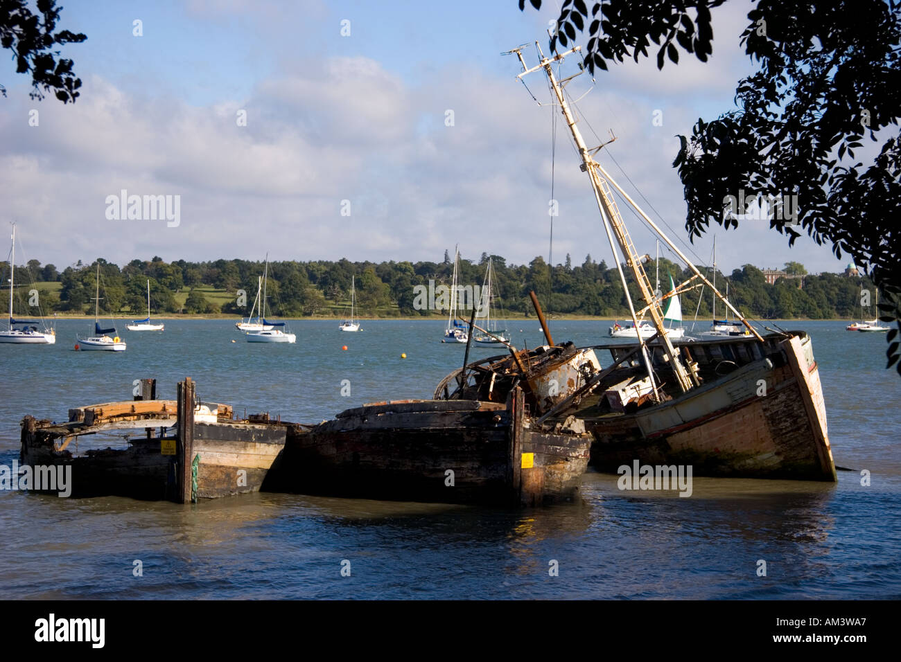 Derelict boats Pin Mill Chelmondiston near Ipswich Suffolk England UK ...