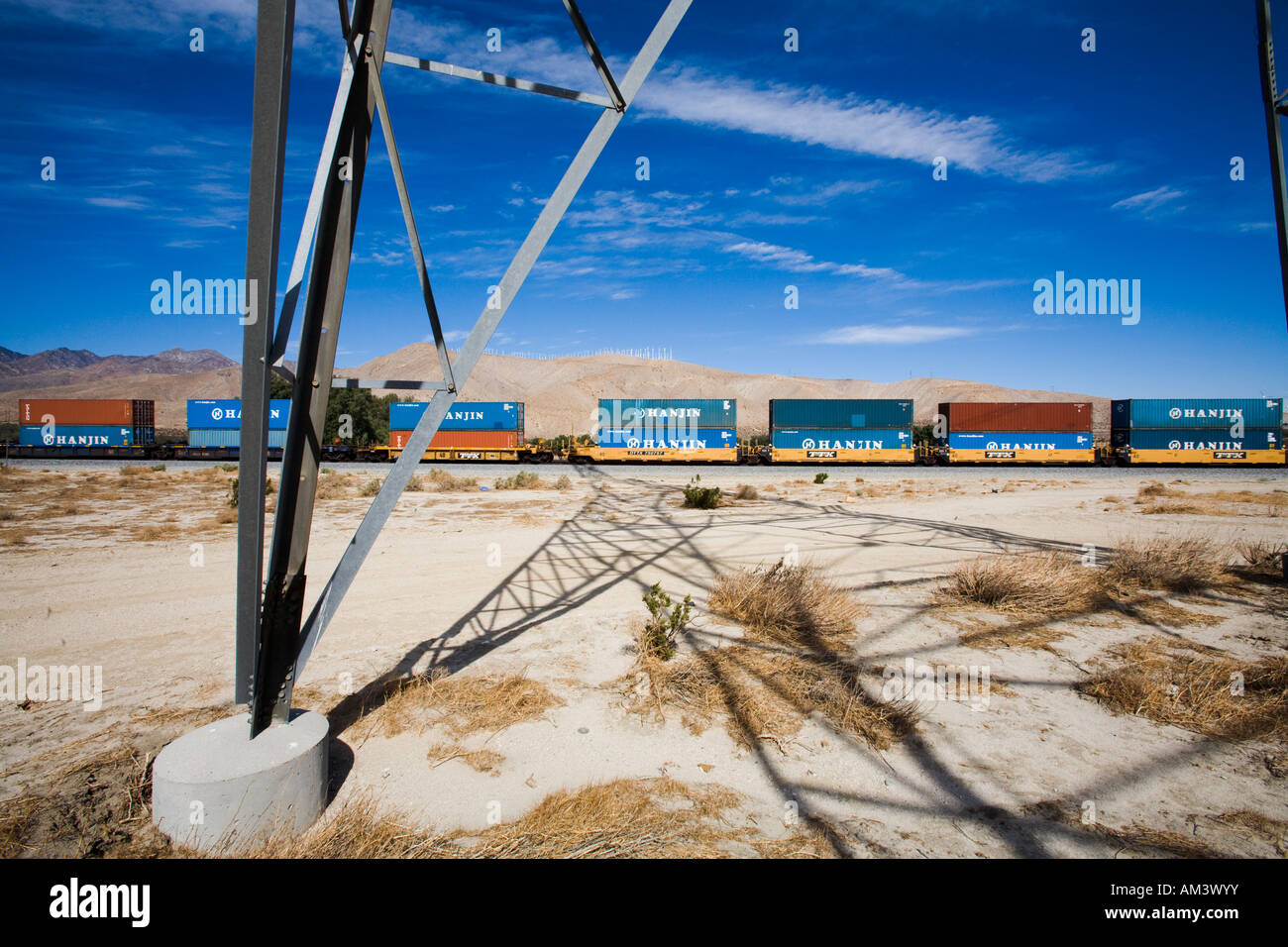 Train and Electrical Tower near Palm Springs California United States ...