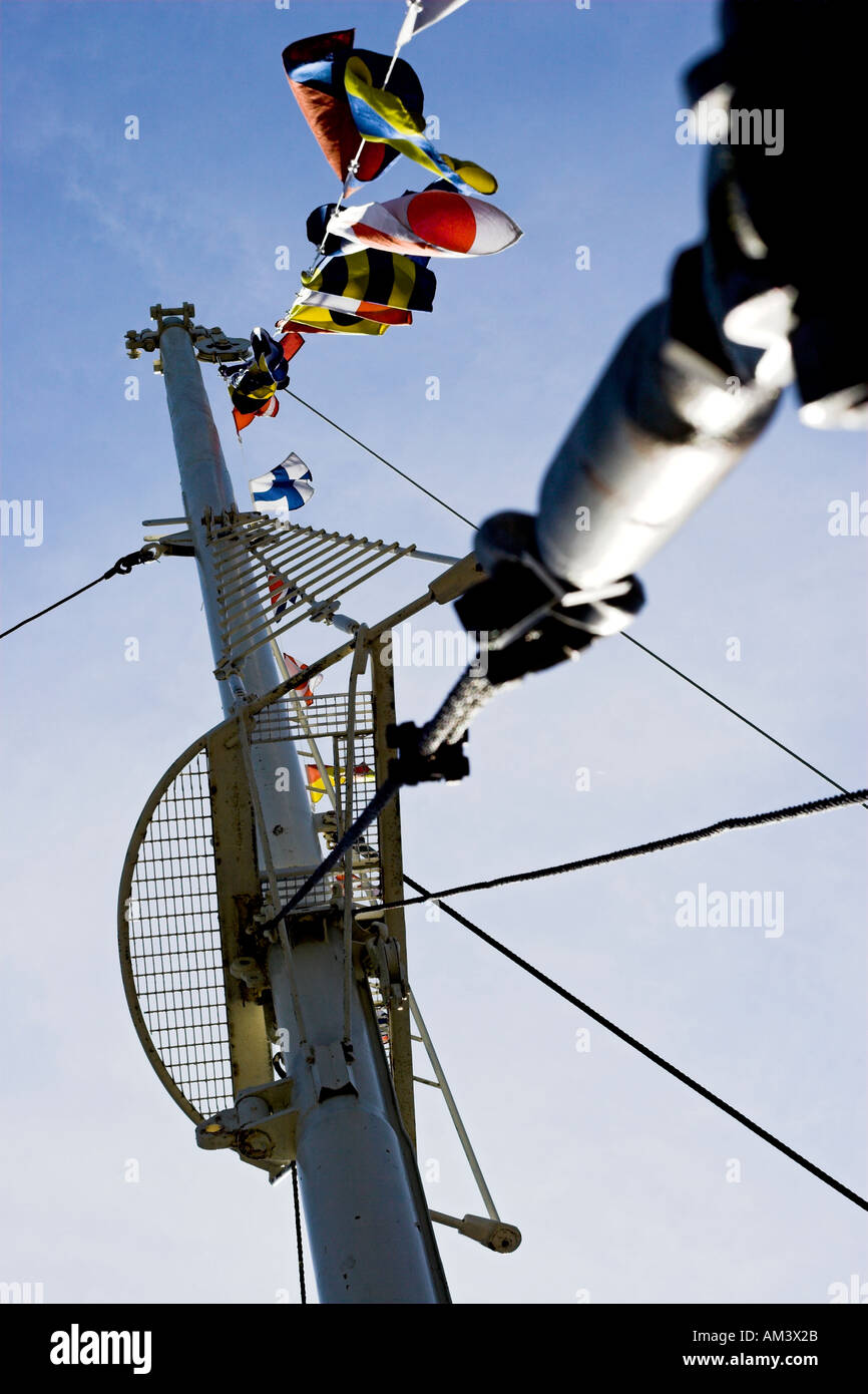 Mast with flags and lookout platform Stock Photo - Alamy