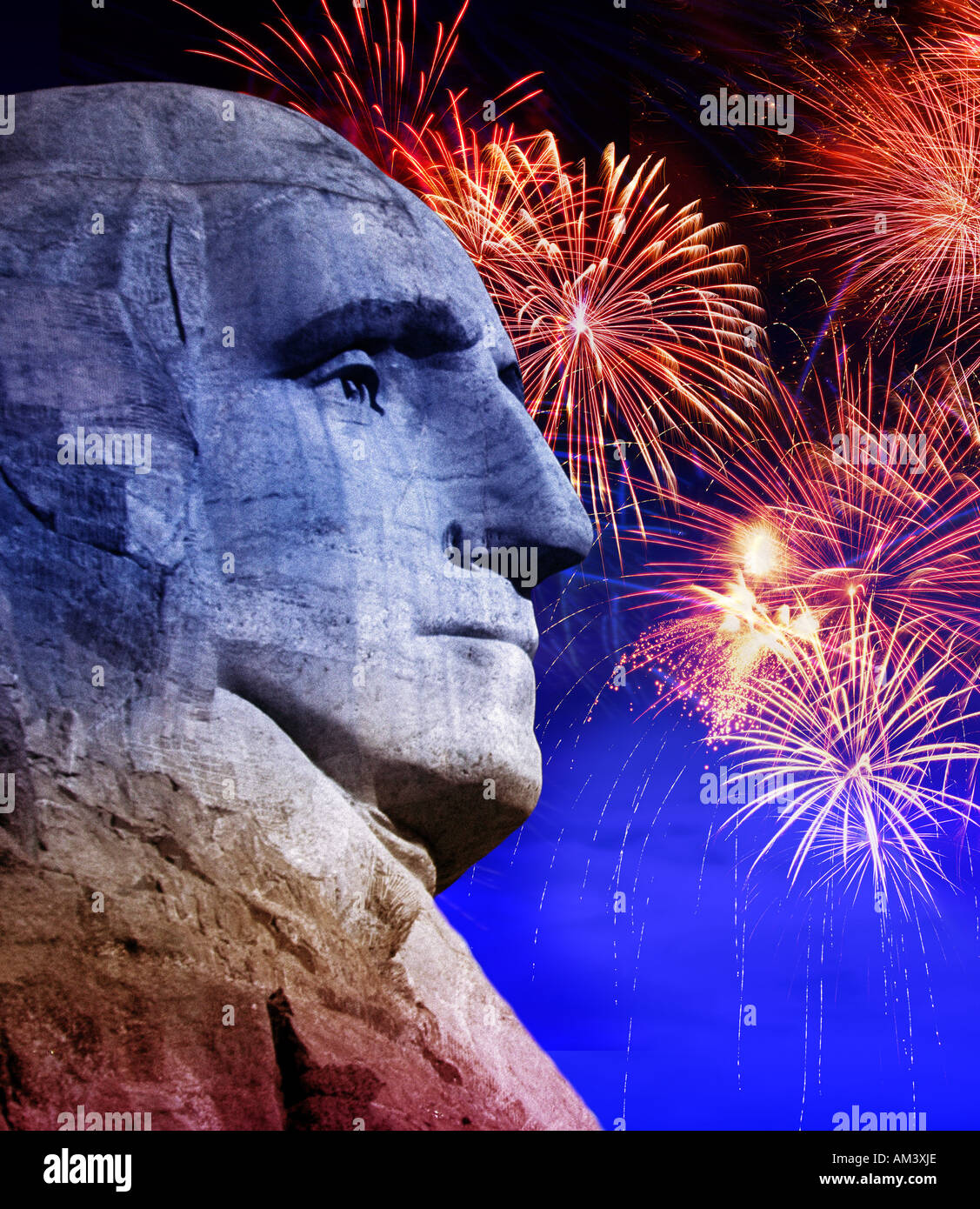 George Washington at Mt Rushmore South Dakota with fireworks Stock ...