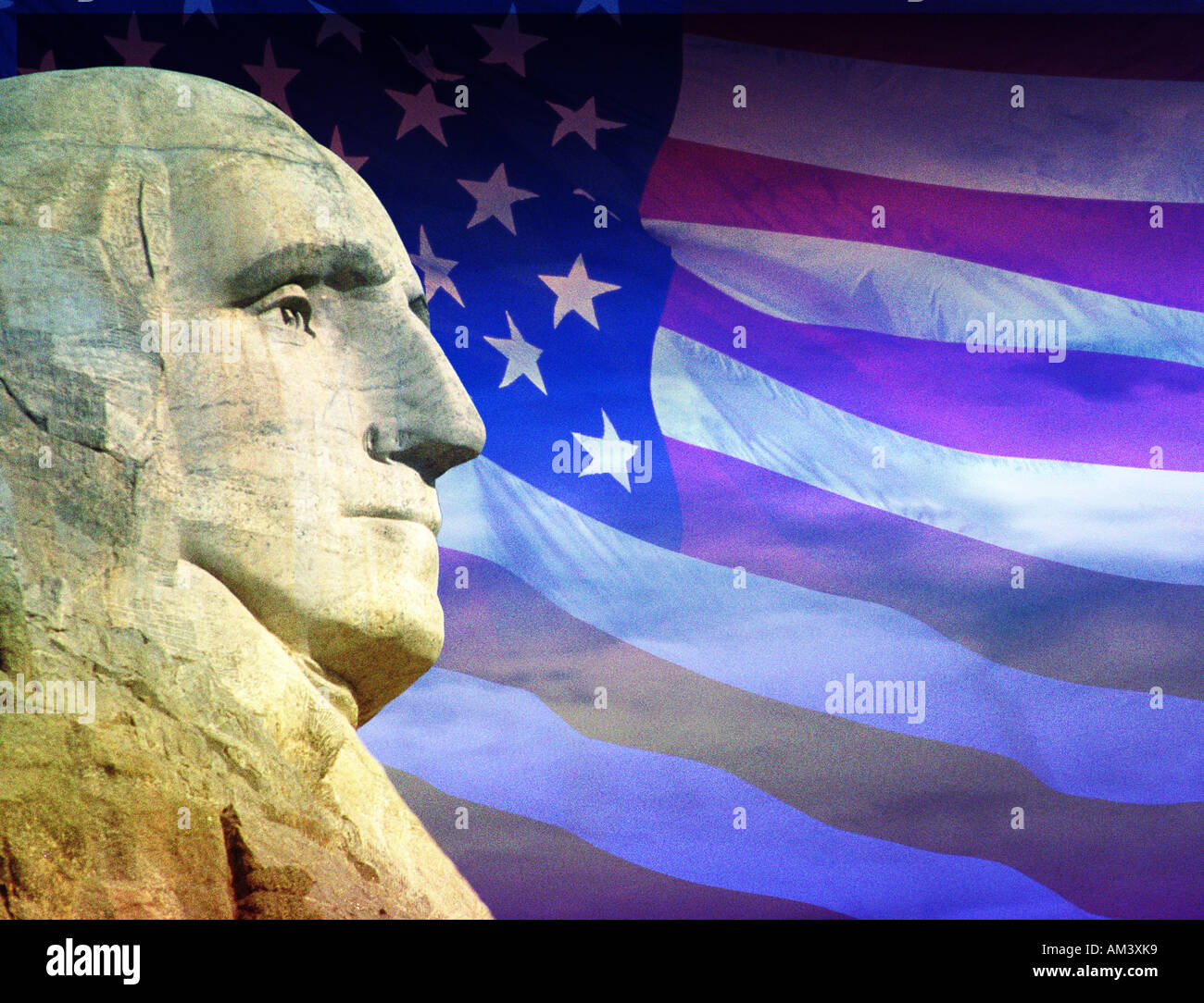 Photo montage George Washington and American flag Stock Photo - Alamy