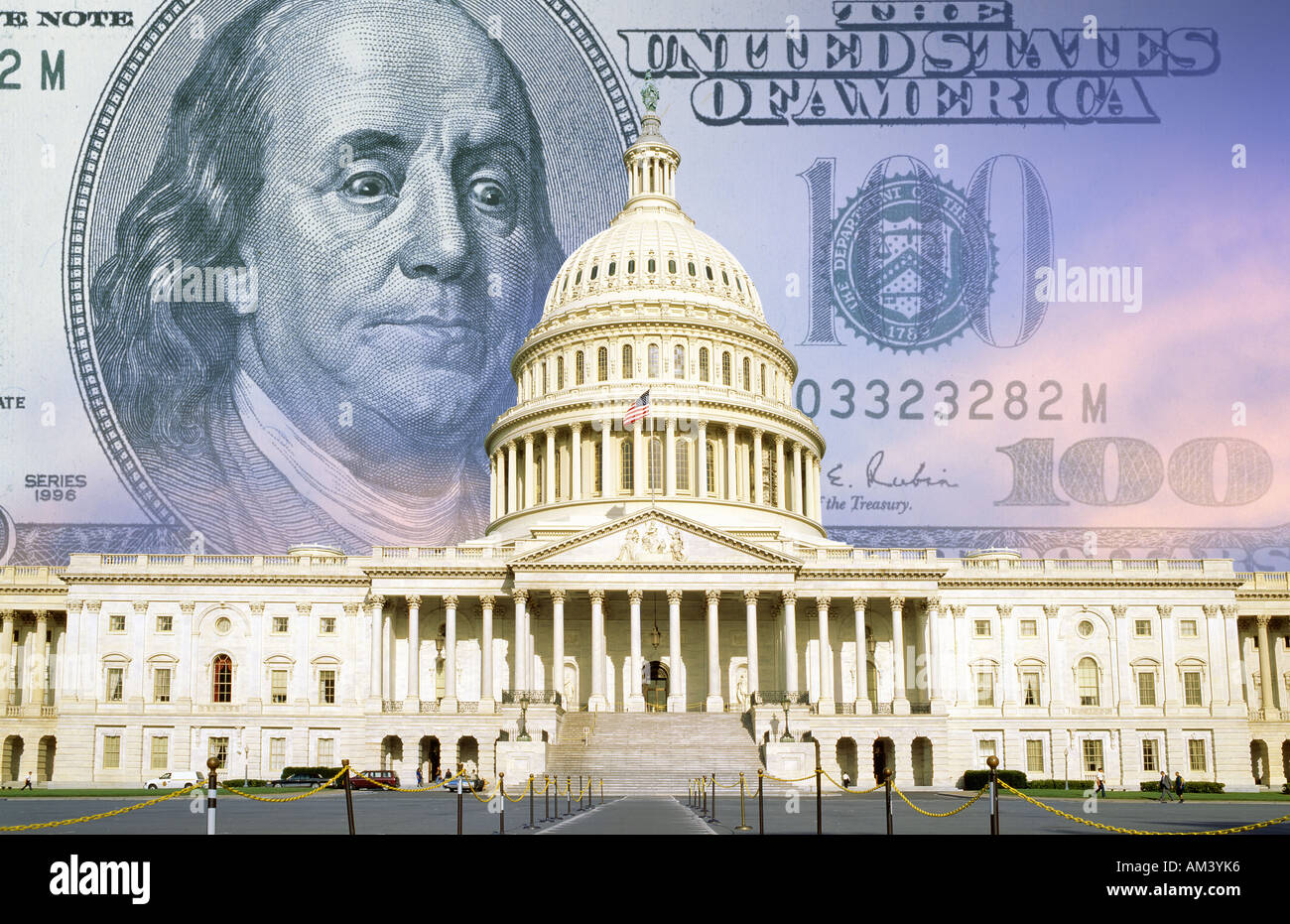 Digital composite U S Capitol with One hundred dollar bill Stock Photo ...