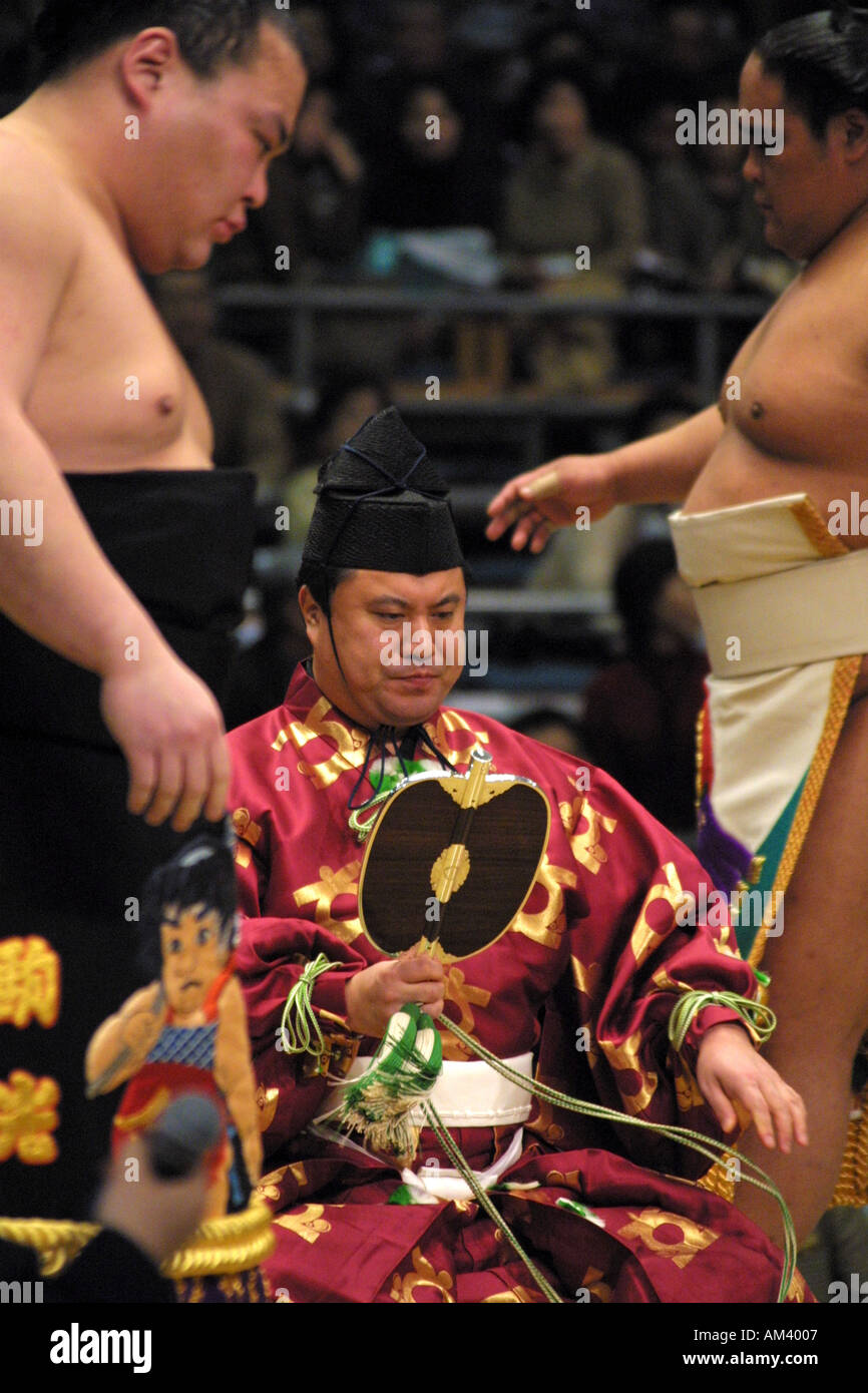 Sumo wrestling referee waiting for the grand opening ceremony at the ...