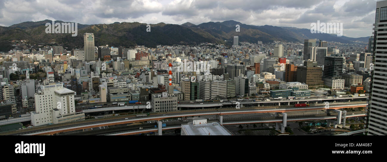 Aerial panoramic view of Kobe city in Japan taken from the Kobe tower ...