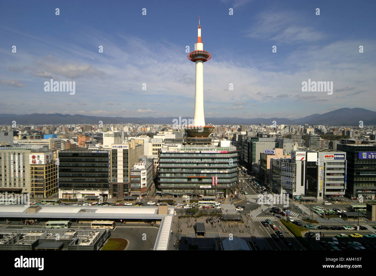 Kyoto tower and scenic view of Kyoto city from Kyoto station in Japan ...