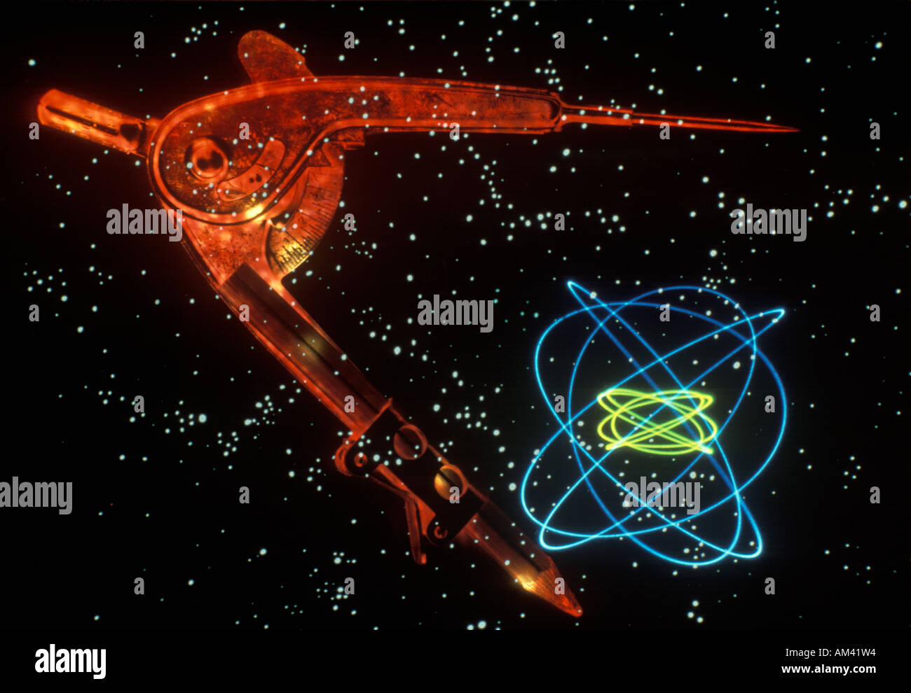 Space special effects composite with compass stars and laser light ...