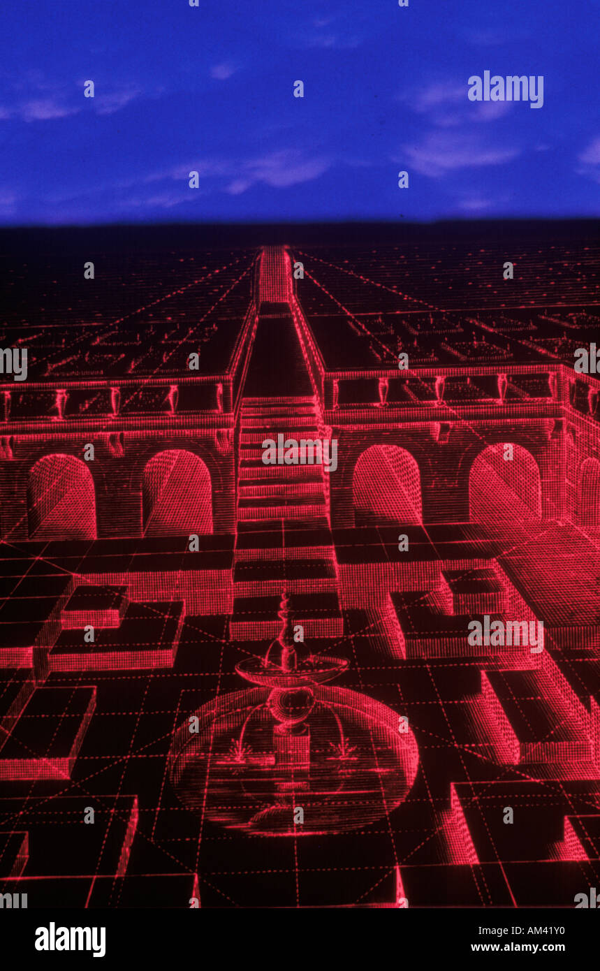 Space special effects composite of a red alien cityscape and blue ...