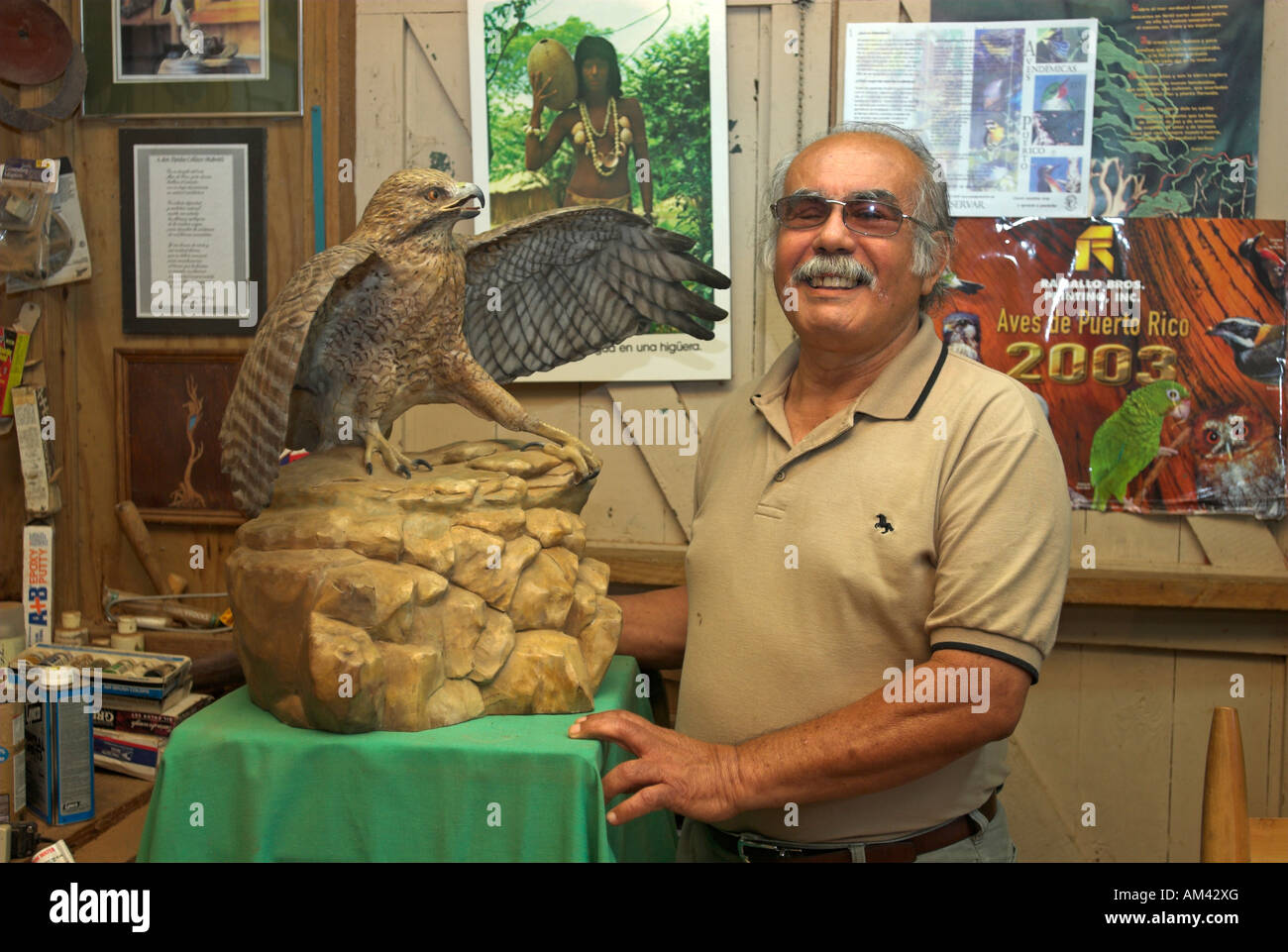 Woodcarver Elpidio Collazo, Jayuya, Puerto Rico Stock Photo - Alamy