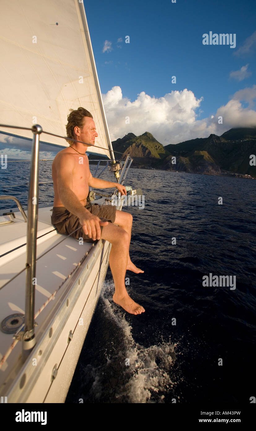 Man sailing in Antigua West Indies Caribean Stock Photo - Alamy