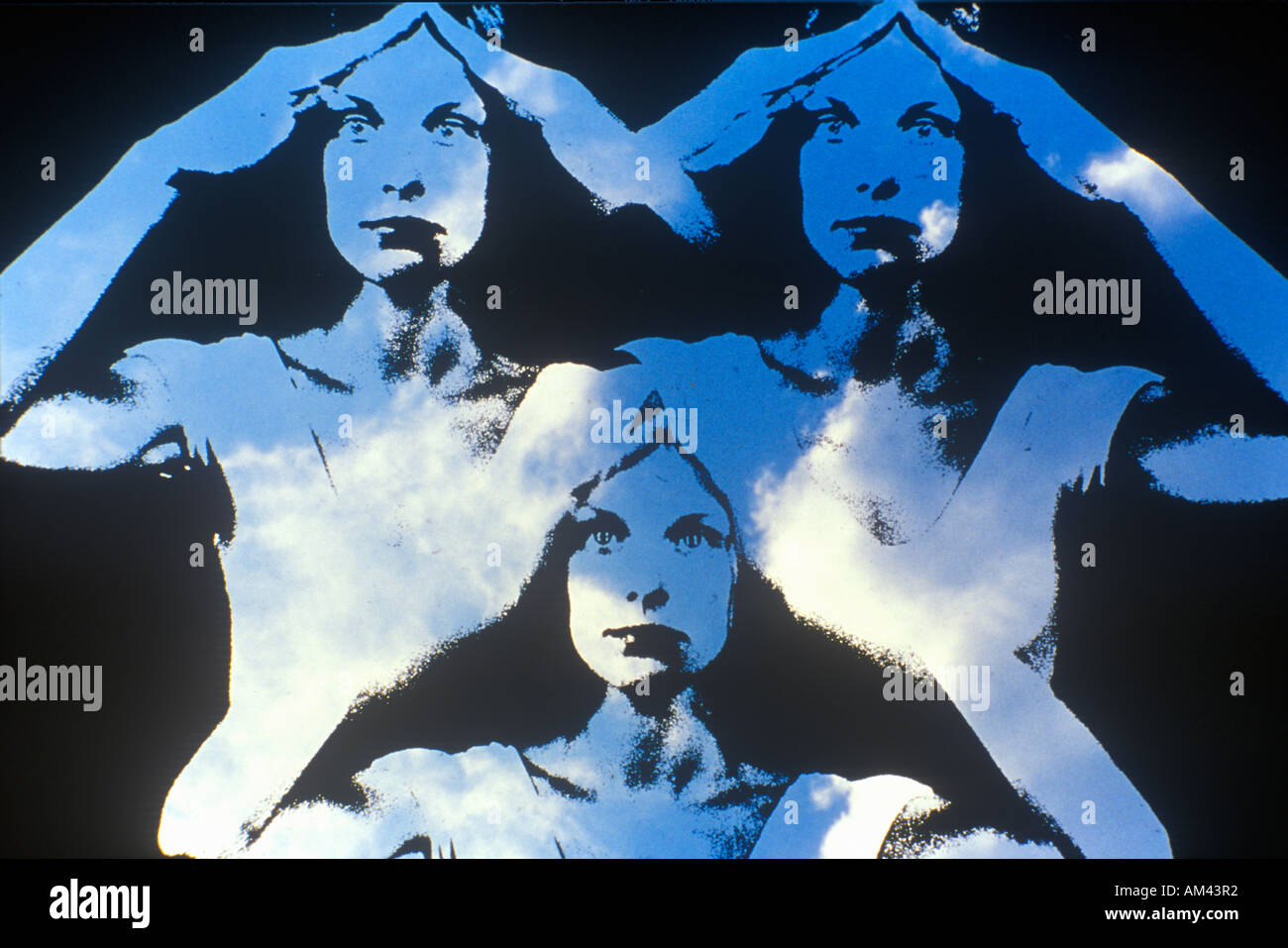 Special effects composite of dancer posing filled with blue cloudy sky ...