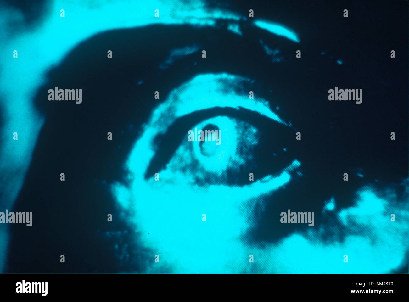 Special effects of statue eye posterized in blue and black Stock Photo ...