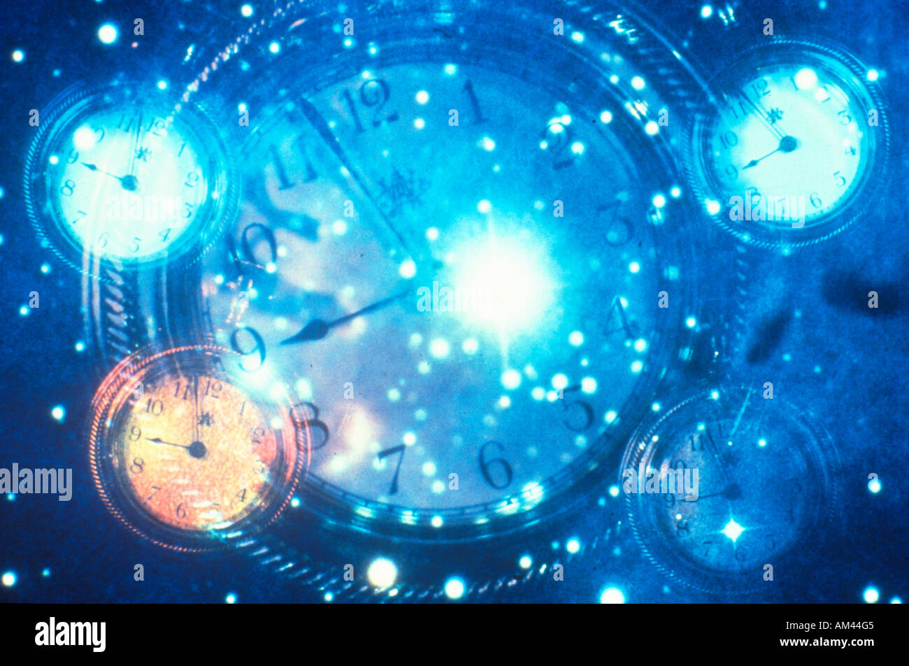 Space special effects composite of a watch and blue starry sky Stock ...
