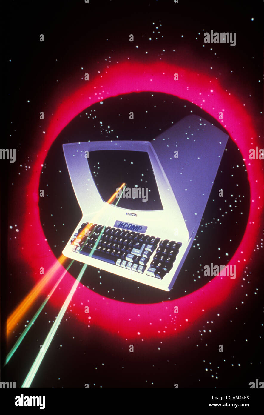 Space special effects composite of computer and red glowing sun halo ...