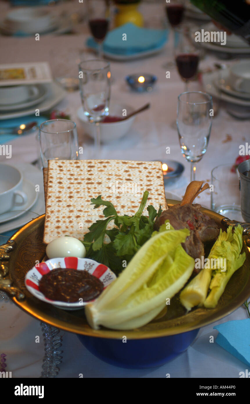 Traditional sedder table set for a Jewish Festive meal on Passover The ...