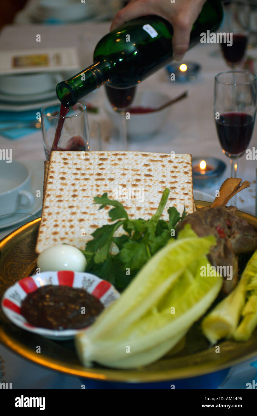 Traditional sedder table set for a Jewish Festive meal on Passover The ...