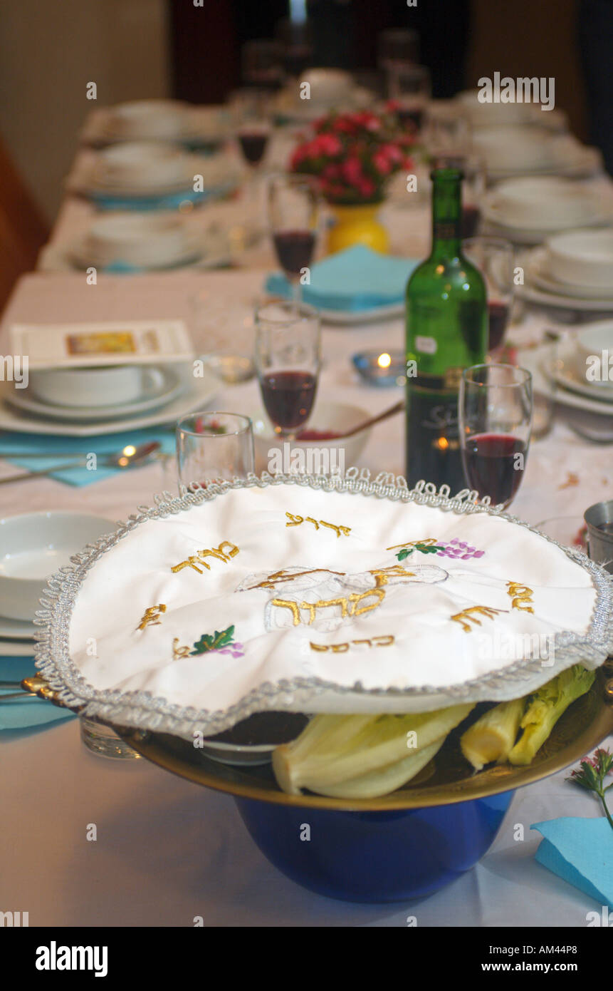 Traditional sedder table set for a Jewish Festive meal on Passover ...