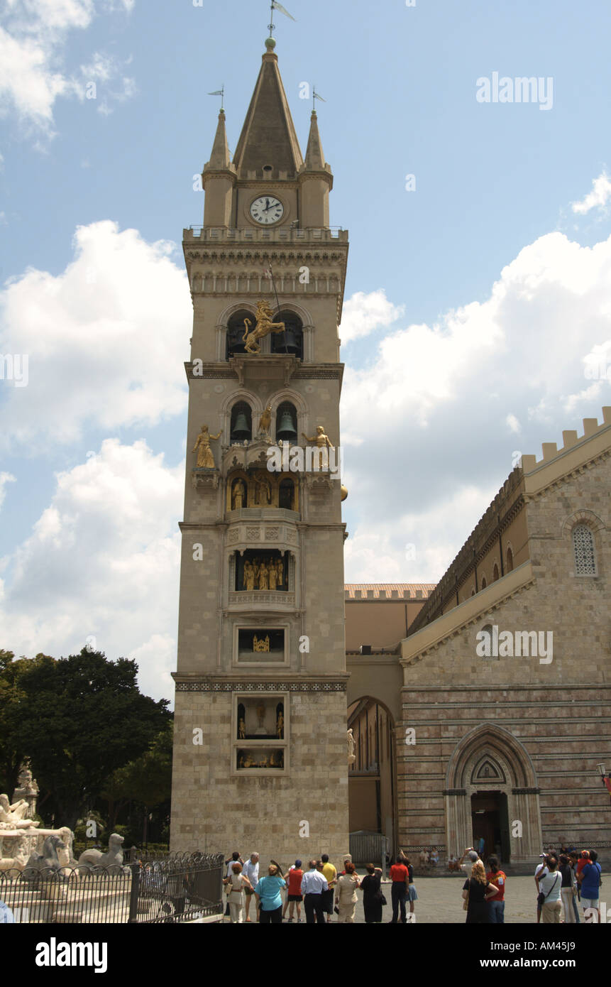 The Cathedral Duomo and bell tower at Messina Sicily Italy Stock Photo ...