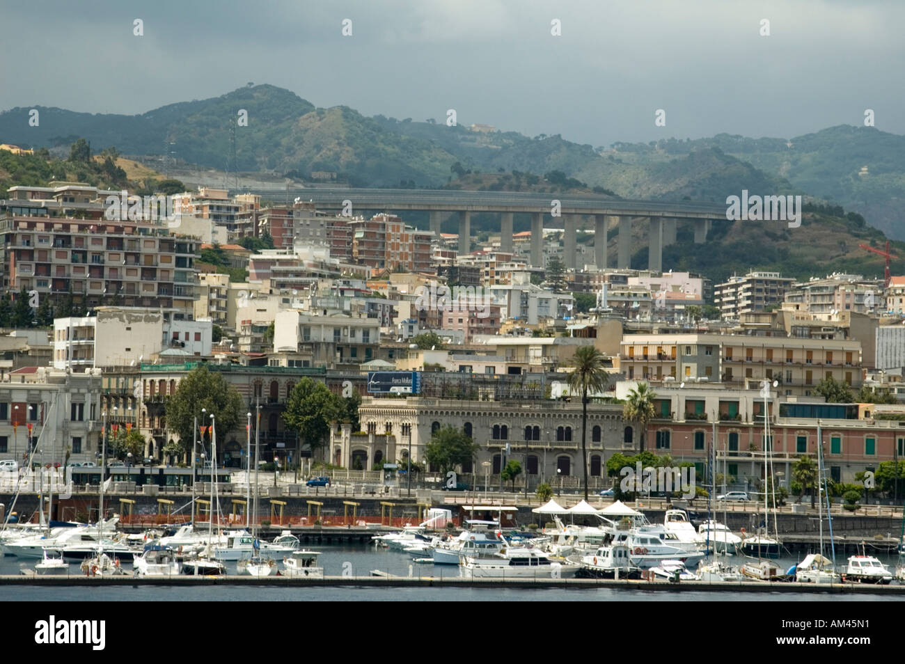 the old city of Messina as seen from the Messina port Sicily Italy July ...