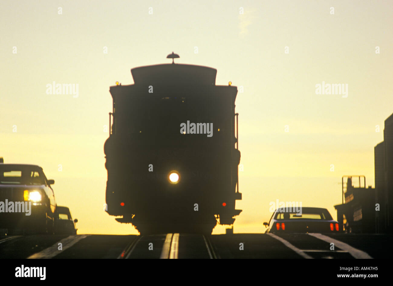 Sunset on one of San Francisco s famous cable cars San Francisco ...