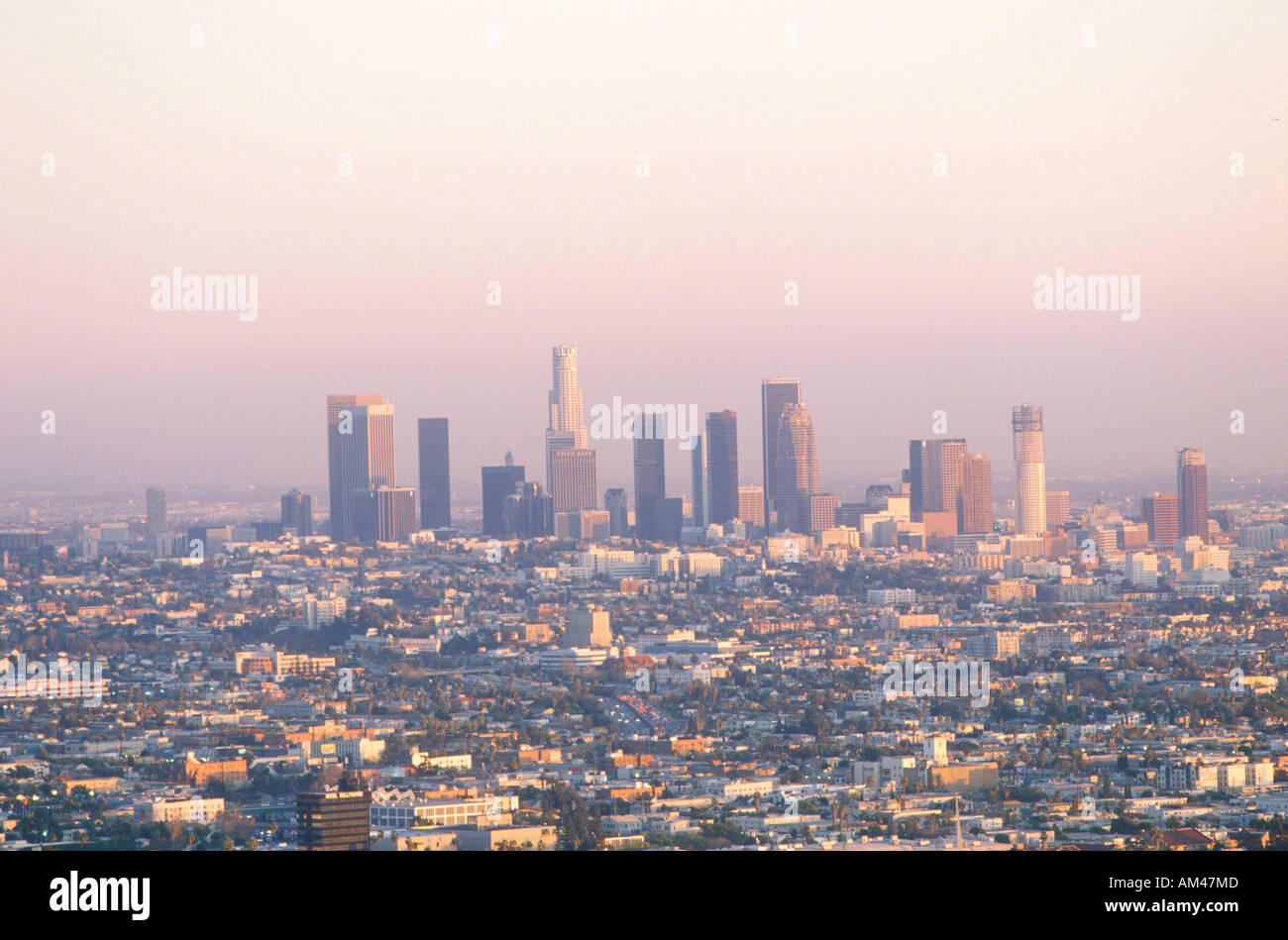 New Los Angeles skyline with view of City Hall Los Angeles California ...