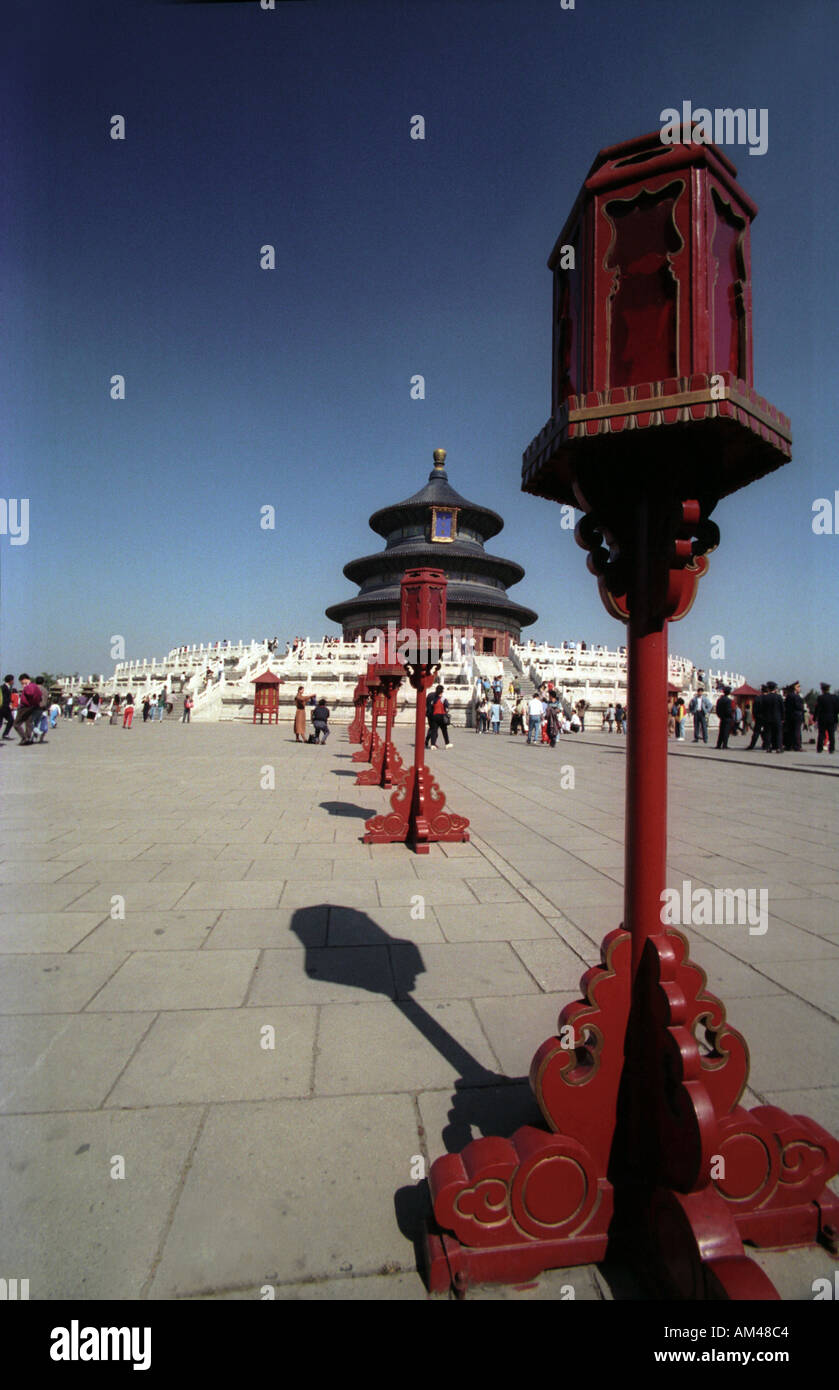 Red lamp post at the entrance of the Temple of Heaven in Beijing China ...