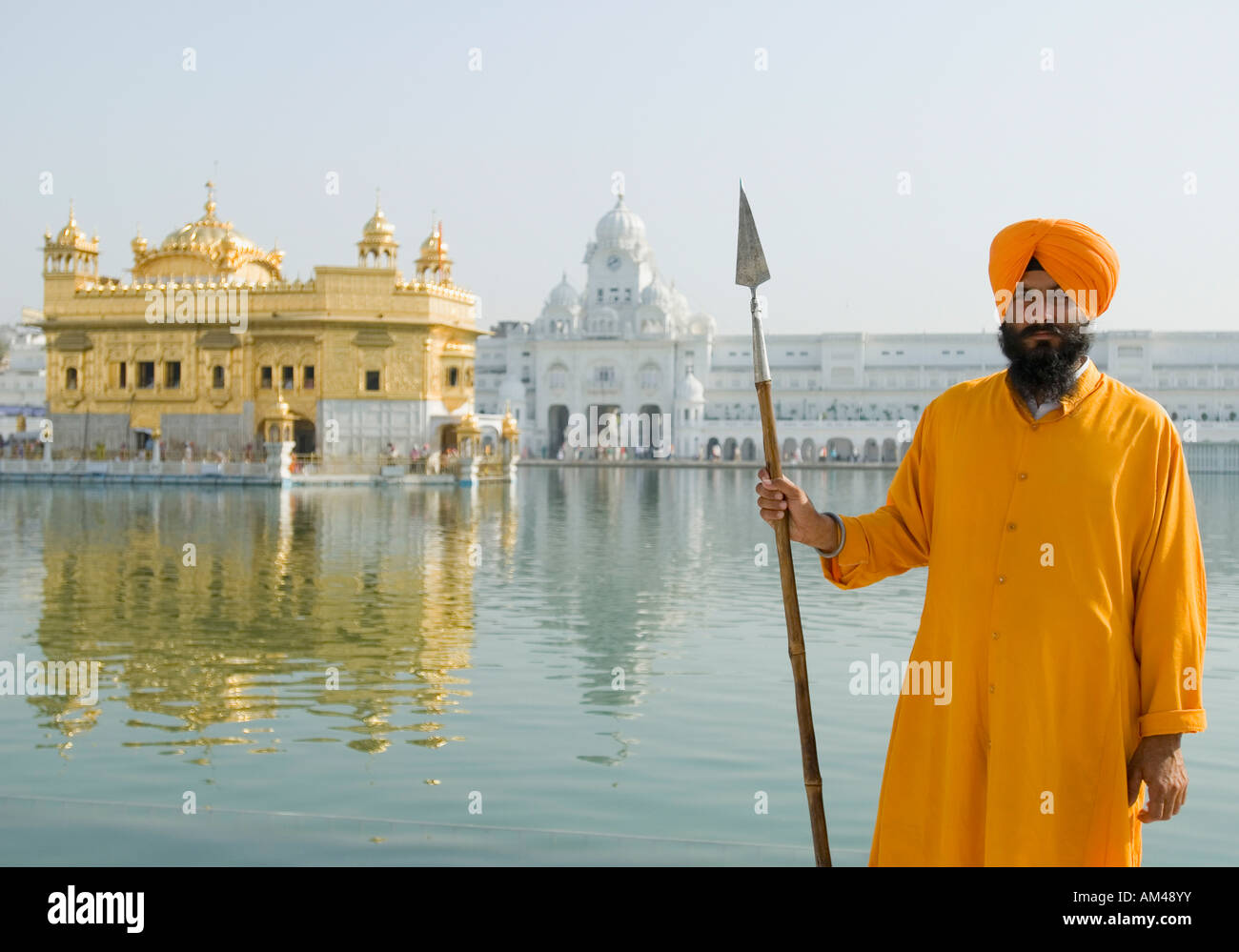 Portrait of a Sikh guard holding a spear, Golden Temple, Amritsar ...